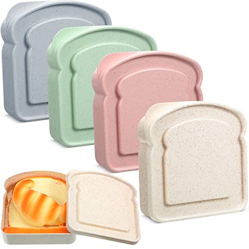 Meanplan 4 Pcs Sandwich Containers Sandwich Box Food Storage Toast Shape Holder Plastic for Lunch Boxes Bread Sandwich Keeper for Kids Adults Prep Microwave Dishwasher Safe, 14 oz (Pastel Color)