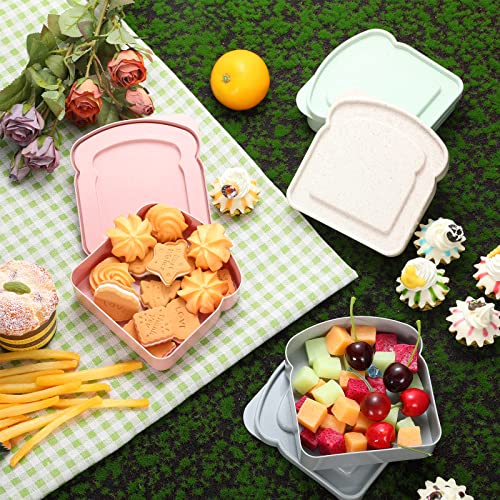 Meanplan 4 Pcs Sandwich Containers Sandwich Box Food Storage Toast Shape Holder Plastic for Lunch Boxes Bread Sandwich Keeper for Kids Adults Prep Microwave Dishwasher Safe, 14 oz (Pastel Color)