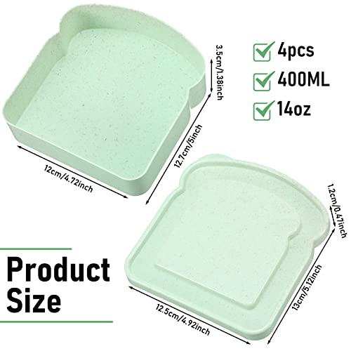 Meanplan 4 Pcs Sandwich Containers Sandwich Box Food Storage Toast Shape Holder Plastic for Lunch Boxes Bread Sandwich Keeper for Kids Adults Prep Microwave Dishwasher Safe, 14 oz (Pastel Color)