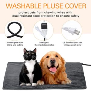 Set of 2 Pet Heating Pad Heated Dog Bed Electric Cat Warming Pad Adjustable Temperature Pet Warming Mat with Timer, Removable Washable Cover, Anti Bite Cord for Indoor Outdoor Pets, 17.7 x 27.6 Inch