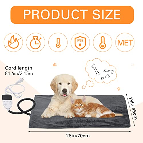 Set of 2 Pet Heating Pad Heated Dog Bed Electric Cat Warming Pad Adjustable Temperature Pet Warming Mat with Timer, Removable Washable Cover, Anti Bite Cord for Indoor Outdoor Pets, 17.7 x 27.6 Inch