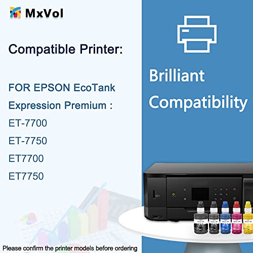 MxVol Compatible Refill Ink Bottle Replacement for Epson 512 T512 Ink Bottles for Expression Premium ET-7700 ET-7750 EcoTank Printers (5-Pack, BK/PBK/C/M/Y)