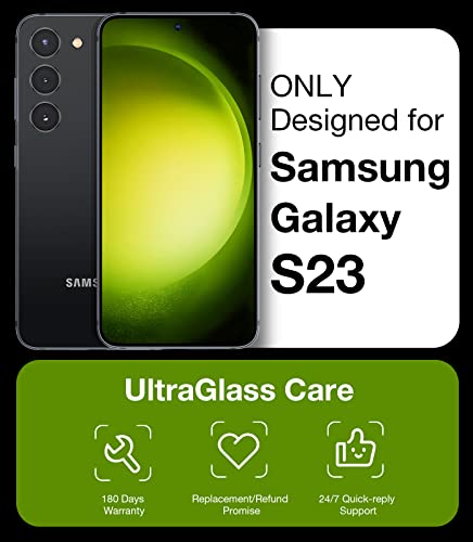 UltraGlass Only for Samsung Galaxy S23 Screen Protector [Military SGS Shatterproof] Fingerprint Compatible for Samsung Galaxy S23 Tempered Glass [UNBREAK TOP 9H Glass & Longest Durable] 2 Packs