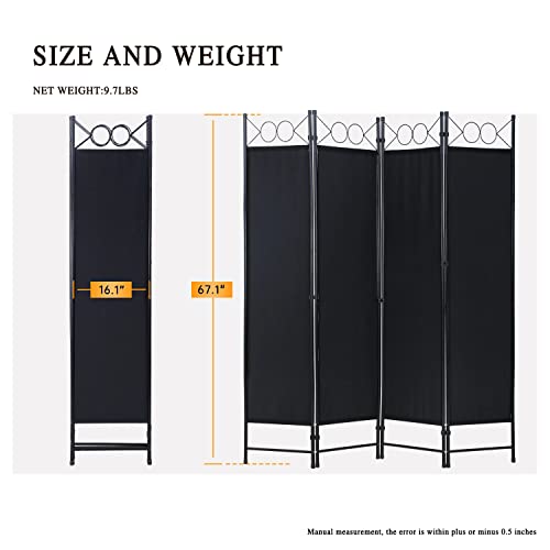 Room Divider,Folding Privacy Screen 4 Panels Portable Wall Divider Partition Room Dividers for Home Office Room Separation,Black