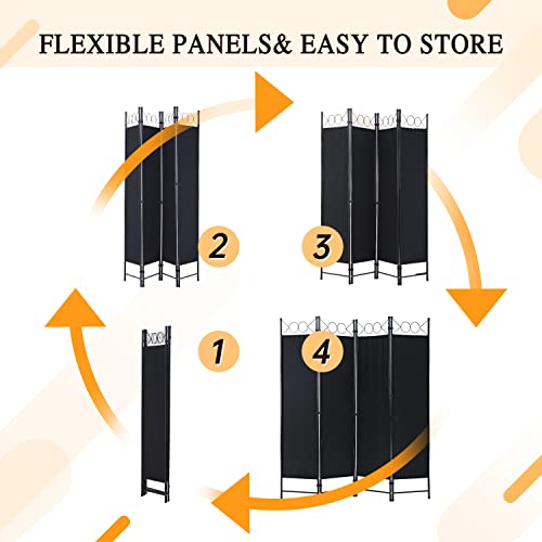 Room Divider,Folding Privacy Screen 4 Panels Portable Wall Divider Partition Room Dividers for Home Office Room Separation,Black