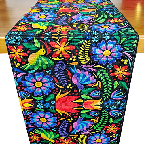 Mexican Table Runner Day of The Dead Decorations, , UNIIDECO Ofrenda Dia De Los Muertos Table Decorations, Fiesta Home Dining Room Kitchen Table Runner Decor (Birds and Flowers)