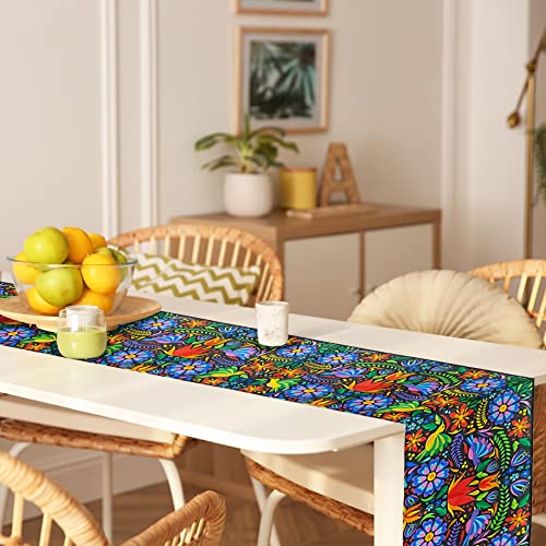 Mexican Table Runner Day of The Dead Decorations, , UNIIDECO Ofrenda Dia De Los Muertos Table Decorations, Fiesta Home Dining Room Kitchen Table Runner Decor (Birds and Flowers)