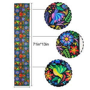 Mexican Table Runner Day of The Dead Decorations, , UNIIDECO Ofrenda Dia De Los Muertos Table Decorations, Fiesta Home Dining Room Kitchen Table Runner Decor (Birds and Flowers)