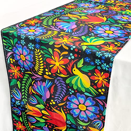 Mexican Table Runner Day of The Dead Decorations, , UNIIDECO Ofrenda Dia De Los Muertos Table Decorations, Fiesta Home Dining Room Kitchen Table Runner Decor (Birds and Flowers)