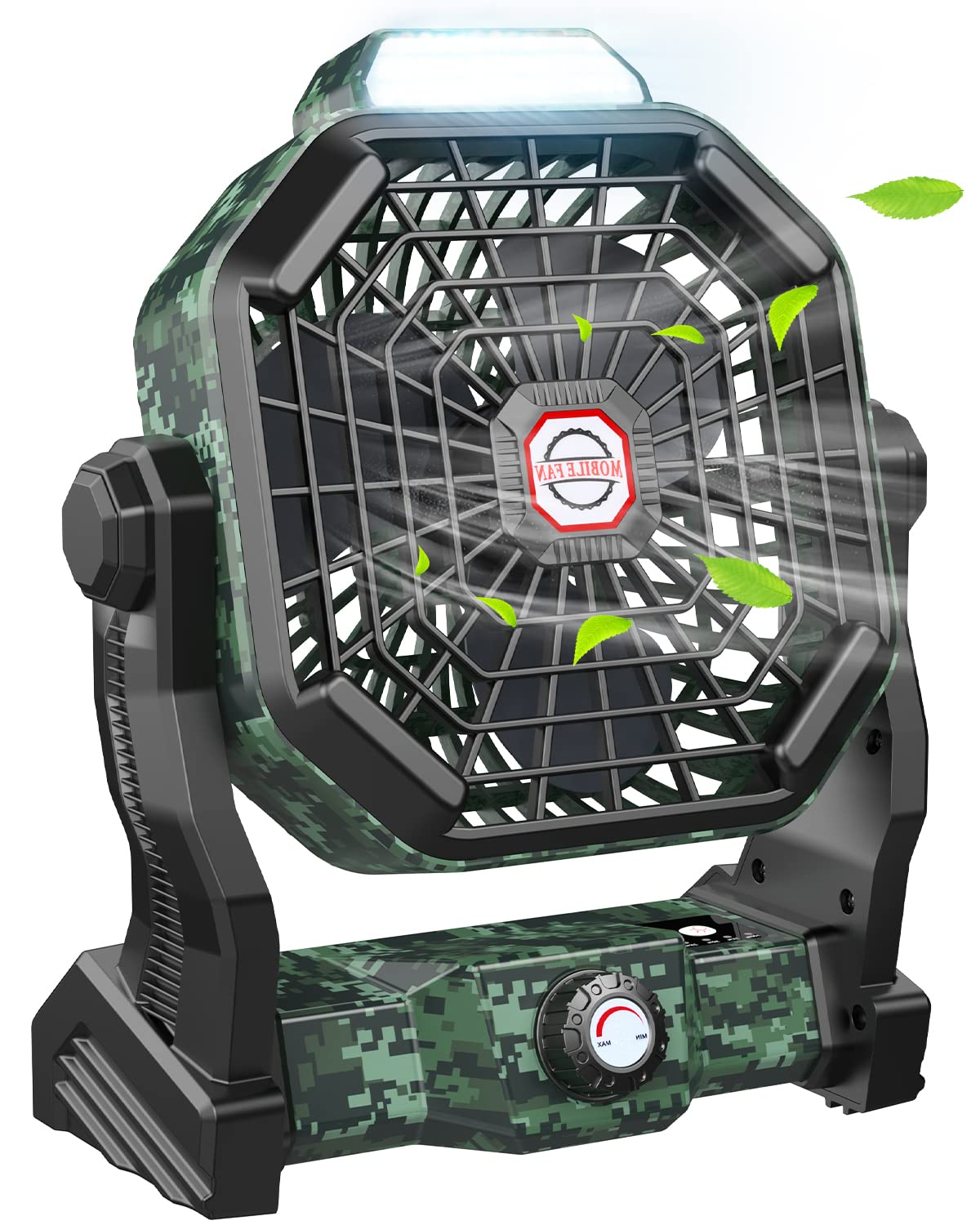 Camping Fan with LED Lantern, 10400mAh 9-Inch Rechargeable Outdoor Tent Fan, 270°Head Rotation, Stepless Speed and Quiet Battery Operated USB Fan for Picnic, Barbecue, Fishing,Travel(Camouflage Green)