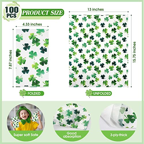 100 Pcs St. Patrick's Day Guest Napkins 3 Ply Disposable Paper Napkins Guest Hand Towels Cocktail Napkins Decorative Napkins for Home Dinner Kitchen Bathroom St Patricks Party Supplies