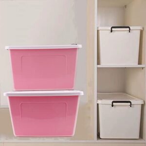 92 Quart Plastic Storage Bins Waterproof, Utility Tote Organizing Container Box with Buckle Down Lid, Collapsible Clear Plastic Storage Box, for Toys Clothes and Bedding, 1 pack, Pink