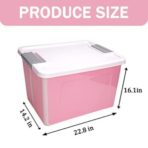 92 Quart Plastic Storage Bins Waterproof, Utility Tote Organizing Container Box with Buckle Down Lid, Collapsible Clear Plastic Storage Box, for Toys Clothes and Bedding, 1 pack, Pink