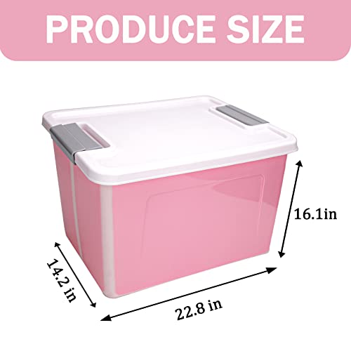 92 Quart Plastic Storage Bins Waterproof, Utility Tote Organizing Container Box with Buckle Down Lid, Collapsible Clear Plastic Storage Box, for Toys Clothes and Bedding, 1 pack, Pink