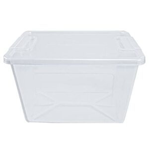 92 quart plastic storage bins waterproof, utility tote organizing container box with buckle down lid, collapsible clear plastic storage box, for toys clothes and bedding, 1 pack, transparent