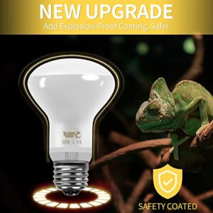 LUCKY HERP New Upgrade 3 Pack 50W Reptile Heat Lamp Bulb (3nd Gen, Safer), Amphibian UVA Heat Light Bulb, Reptile Basking Daylight Spot Lamp Bulb for Bearded Dragon, Lizard, Tortoise Heating Use