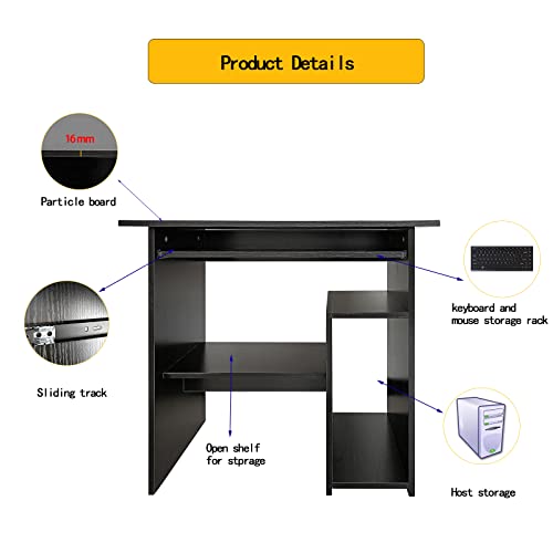 ALISENED Desktop Computer Desk, Laptop Study Table Office Desk with Storage Drawer Shelves Keyboard Tray, Small Student Desks Gaming Computer Desk for Small Spaces Home Office