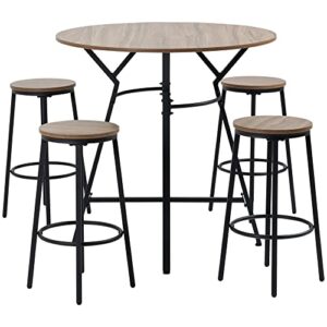 homcom industrial 5-piece bar table and chairs set, space saving dining table with 4 stools for pub and kitchen, black & brown