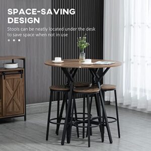 HOMCOM Industrial 5-Piece Bar Table and Chairs Set, Space Saving Dining Table with 4 Stools for Pub and Kitchen, Black & Brown