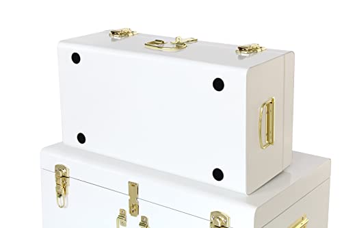 Vixdonos Decorative Metal Box Storage Trunks Set of 2 College Dorm Chest with Lock Hole,23.7X14.2X9.5 Inches(White)