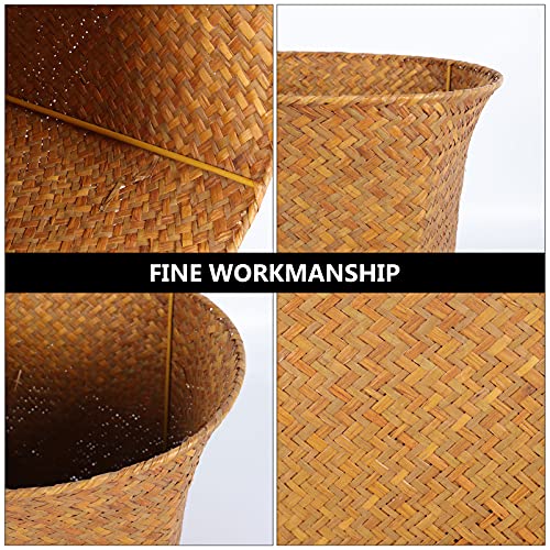 Zerodeko Baskets Wicker Waste Basket Woven Trash Can Straw Garbage Bin Rattan Rubbish Container Rustic Storage Basket Laundry Hamper Flower Pot for Kitchen Home Office (Light Brown) Storage Cubes