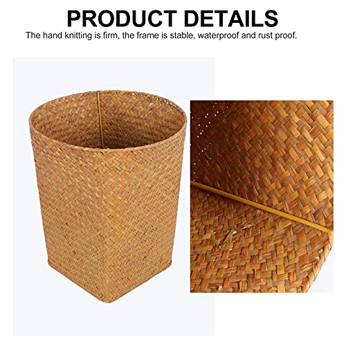 Zerodeko Baskets Wicker Waste Basket Woven Trash Can Straw Garbage Bin Rattan Rubbish Container Rustic Storage Basket Laundry Hamper Flower Pot for Kitchen Home Office (Light Brown) Storage Cubes