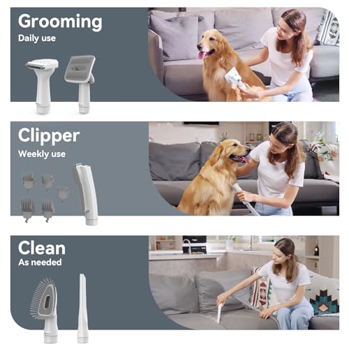 lvittyPet Dog Grooming Kit & Pet Hair Vacuum(Low Noise) Pet Grooming Vacuum with Powerful Suction 1.8L,5 Pet Grooming Tools for Dogs Vacuum for Shedding Grooming