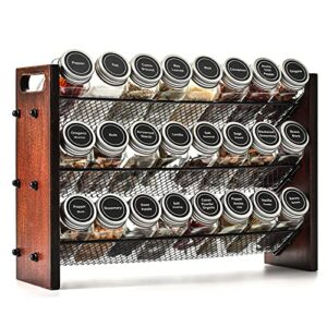 roykoota spice rack, spice rack organizer without seasoning jars, wooden spice organizer, rustic 3 tier kitchen spice rack shelf for cabinet, countertop or wall mount