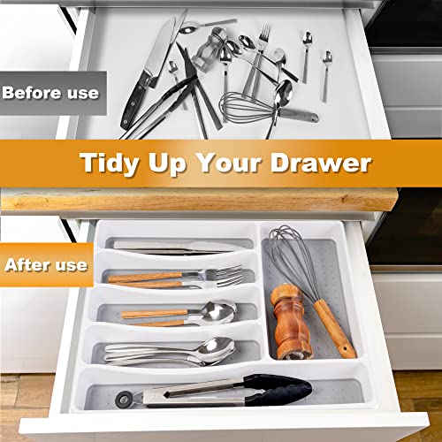 Besilord Kitchen Drawer Organizer Silverware Organizer 6 Slots Silverware Holder Utensil Organizer Cutlery Tray Plastic Flatware Organizers