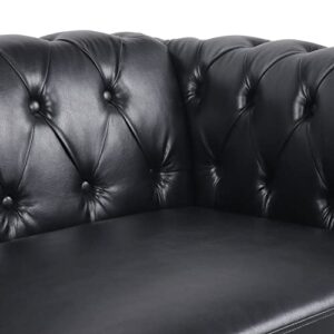 FOKWE Chesterfield Loveseat Leather, Modern Upholstered Tufted Couch 2 Seater with Rolled Arms and Nailhead for Living Room, Bedroom (Black)