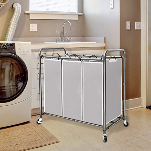 STORAGE MANIAC 3 Section Laundry Sorter Rolling Laundry Hamper Laundry Basket with Wheels and Laundry Sorter Replacement Bag 2 Pack