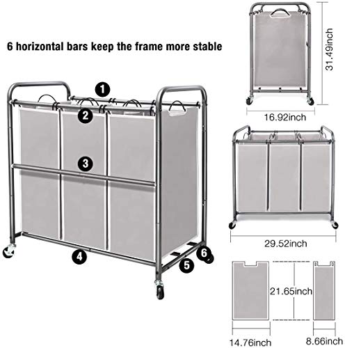 STORAGE MANIAC 3 Section Laundry Sorter Rolling Laundry Hamper Laundry Basket with Wheels and Laundry Sorter Replacement Bag 2 Pack