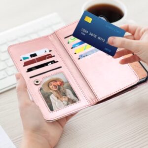 Fingic Galaxy S23 Ultra Wallet Case, 9-Card Holder, Detachable Strap, Rose Gold Marble, PU Leather, 5G (6.8")