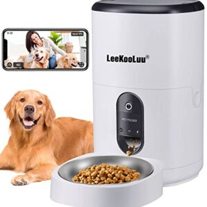 Automatic Dog Feeder HD 1080P Camera Cat Feeders 6L WiFi Smart Pet Feeder with APP Control Timer Settings Dispense Food Two Way Audio Recording Motion Detection Alerts