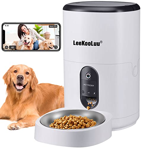 Automatic Dog Feeder HD 1080P Camera Cat Feeders 6L WiFi Smart Pet Feeder with APP Control Timer Settings Dispense Food Two Way Audio Recording Motion Detection Alerts