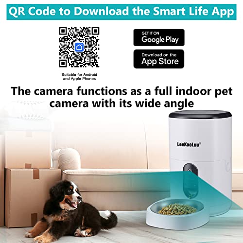 Automatic Dog Feeder HD 1080P Camera Cat Feeders 6L WiFi Smart Pet Feeder with APP Control Timer Settings Dispense Food Two Way Audio Recording Motion Detection Alerts