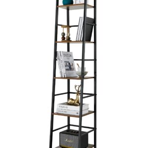 Pshelfy Bookshelf, 5-Tier Narrow Ladder Shelf Bookcase with Metal Frame, Freestanding Corner Rack Shelves for Small Spaces Display Storage Organizer Tall Skinny Shelf for Living Room Kitchen