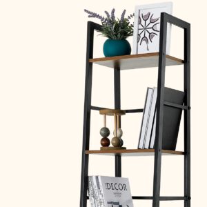 Pshelfy Bookshelf, 5-Tier Narrow Ladder Shelf Bookcase with Metal Frame, Freestanding Corner Rack Shelves for Small Spaces Display Storage Organizer Tall Skinny Shelf for Living Room Kitchen