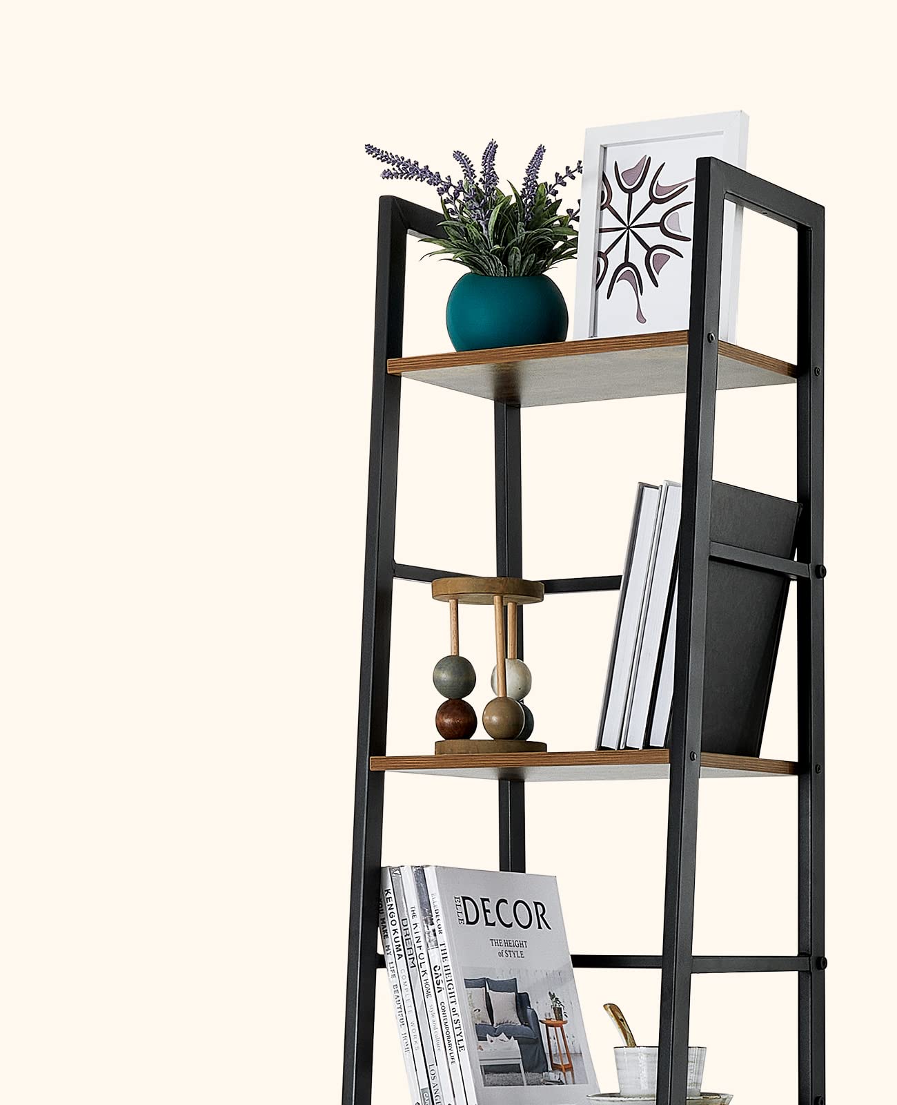 Pshelfy Bookshelf, 5-Tier Narrow Ladder Shelf Bookcase with Metal Frame, Freestanding Corner Rack Shelves for Small Spaces Display Storage Organizer Tall Skinny Shelf for Living Room Kitchen