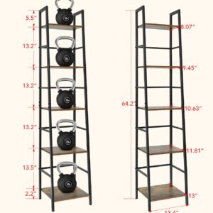 Pshelfy Bookshelf, 5-Tier Narrow Ladder Shelf Bookcase with Metal Frame, Freestanding Corner Rack Shelves for Small Spaces Display Storage Organizer Tall Skinny Shelf for Living Room Kitchen