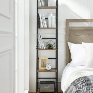 Pshelfy Bookshelf, 5-Tier Narrow Ladder Shelf Bookcase with Metal Frame, Freestanding Corner Rack Shelves for Small Spaces Display Storage Organizer Tall Skinny Shelf for Living Room Kitchen