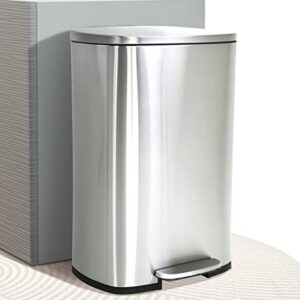 Kitchen Trash Can 13 Gallon with Lid, Foot Pedal, Inner Bucket Step Garbage Can, Fingerprint-Proof Stainless Steel Quiet-Close 50 Liter / Dog Proof