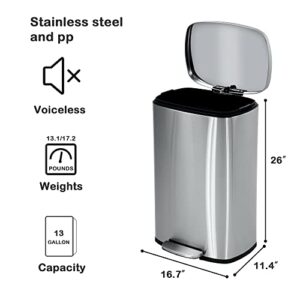 Kitchen Trash Can 13 Gallon with Lid, Foot Pedal, Inner Bucket Step Garbage Can, Fingerprint-Proof Stainless Steel Quiet-Close 50 Liter / Dog Proof