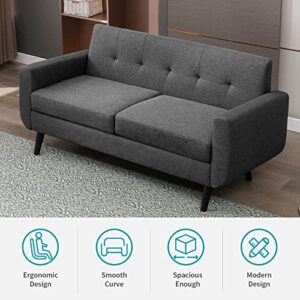 BALUS 68" W Loveseat Sofa, Mid Century Modern Couch, Small Couch Button Tufted Upholstered,Love Seat Couches for Living Room/Bedroom/Apartment/Small Space, Easy Assembly(Dark Grey)