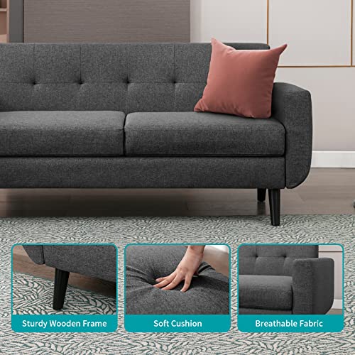 BALUS 68" W Loveseat Sofa, Mid Century Modern Couch, Small Couch Button Tufted Upholstered,Love Seat Couches for Living Room/Bedroom/Apartment/Small Space, Easy Assembly(Dark Grey)