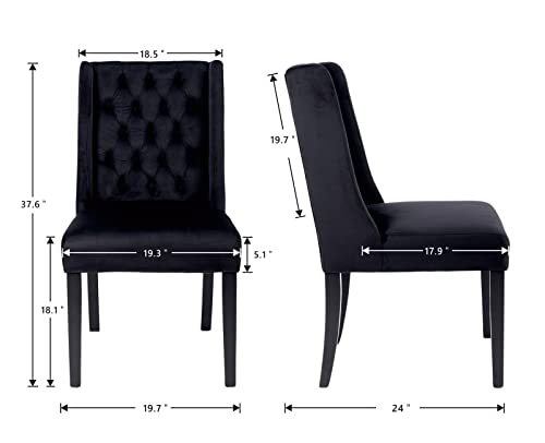 ZSARTS Upholstered Parsons Dining Chairs Set of 2, Modern Black Velvet Wingback Dining Room Chairs Tufted Kitchen Chairs with Solid Wood Legs for Kitchen Living Room (Black)