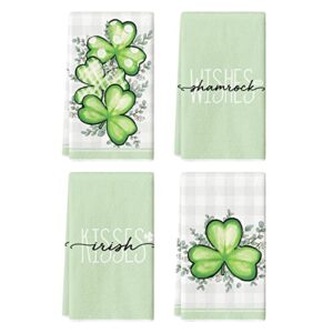 artoid mode buffalo plaid kisses wishes shamrock st patrick's day kitchen towels dish towels, 18x26 inch seasonal eucalyptus leaves decor hand towels set of 4