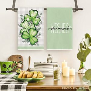 Artoid Mode Buffalo Plaid Kisses Wishes Shamrock St Patrick's Day Kitchen Towels Dish Towels, 18x26 Inch Seasonal Eucalyptus Leaves Decor Hand Towels Set of 4