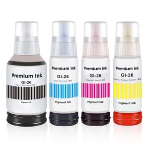 storcfe gi-26 pigment refill bottle ink replacement for canon gi-26 gi26 ink work for canon pixma megatank gx3020 gx4020 gx5020 gx6020 gx6021 gx7020 gx7021 printer (black 135ml, cmy 70ml, 4-pack)