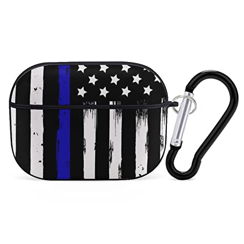 Shockproof Headphone Case Compatible with AirPods Pro Wireless Charging Case American Thin Blue Line Flag Police Pattern Black, Smooth Plastic Case Cover Accessory with Keychain